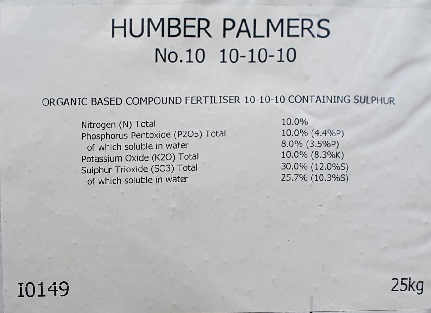 Humber Palmers No 10 Fertiliser 25kgs - Howsam's Mill